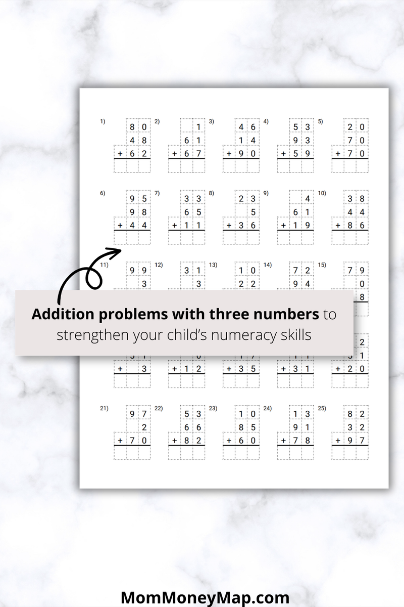 Adding 3 Numbers Worksheets (Mixed 1 and 2-Digits) Printable PDF – Mom ...