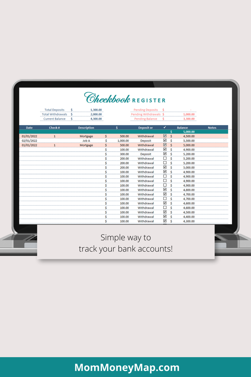 Simple Checkbook Register Excel Spreadsheet – Mom Money Map