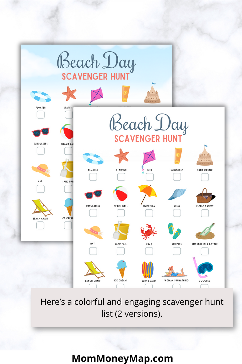 Beach Day Scavenger Hunt Printable PDF – Mom Money Map