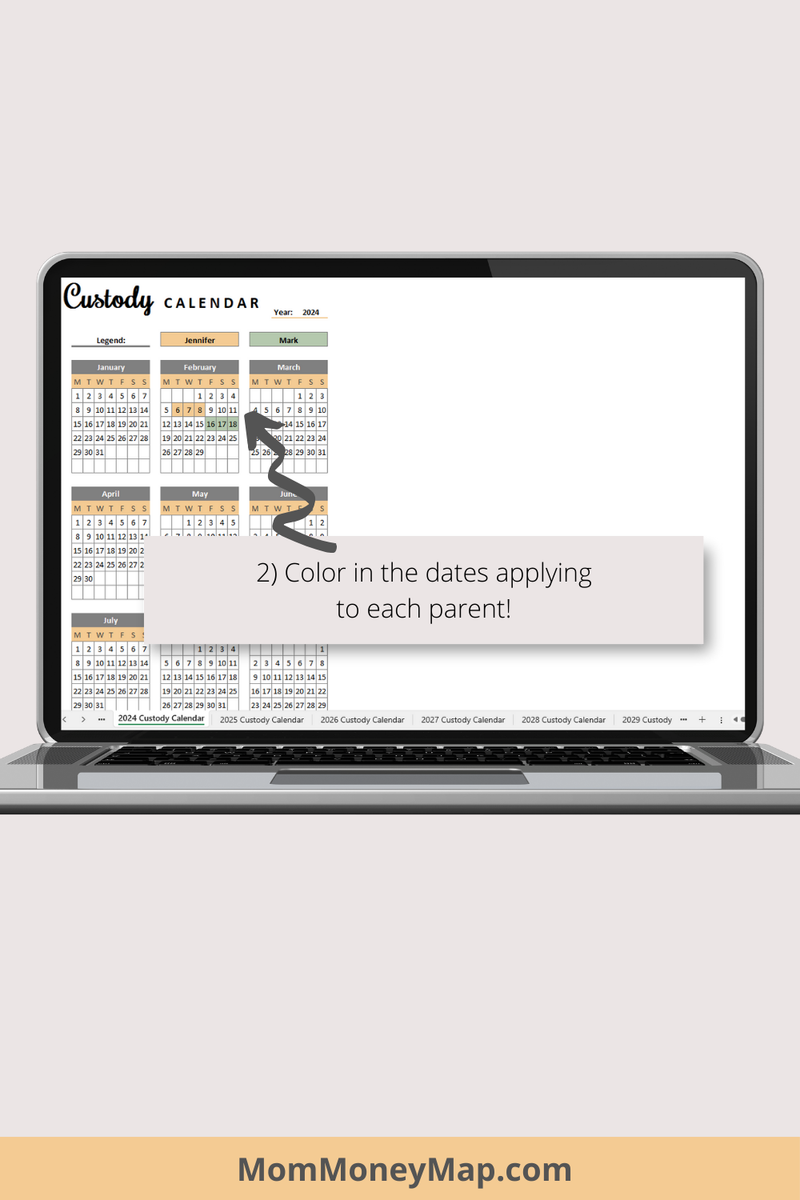 Co-Parenting Calendar Excel Spreadsheet – Orange Planner – Mom Money Map