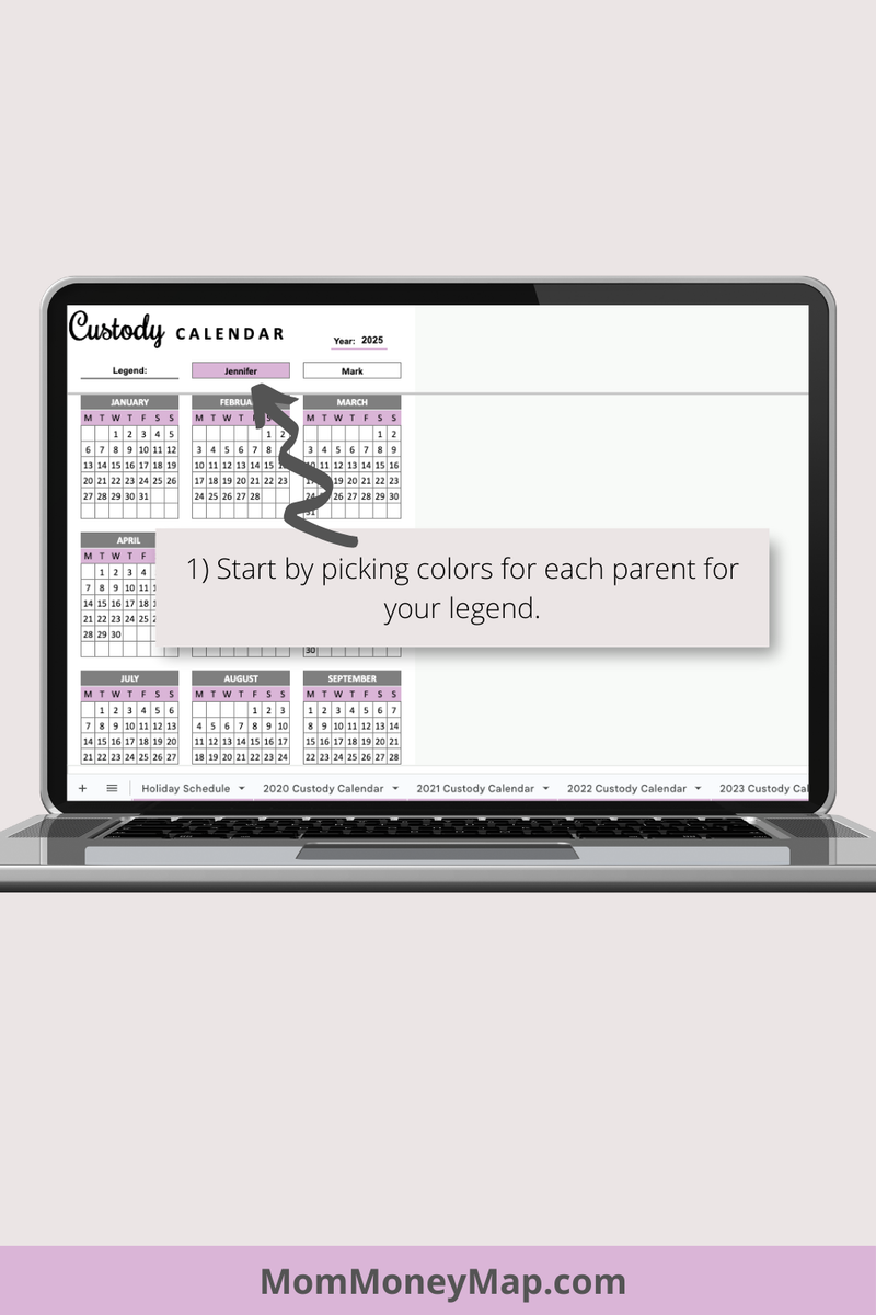 Co-Parenting Calendar Google Sheets Spreadsheet - Purple – Mom Money Map