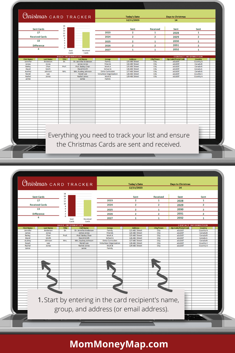 Christmas Card Tracker Excel Spreadsheet Mom Money Map