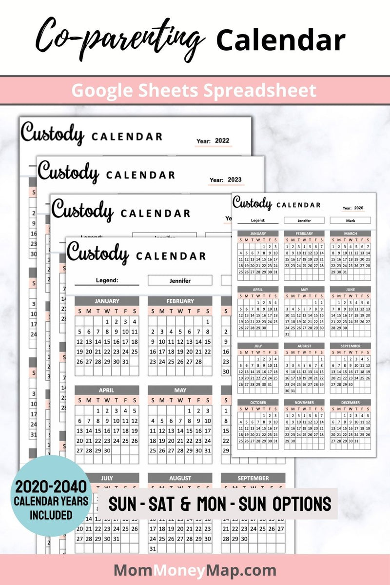 Co-Parenting Calendar Google Sheets – Custody & Shared Parenting ...