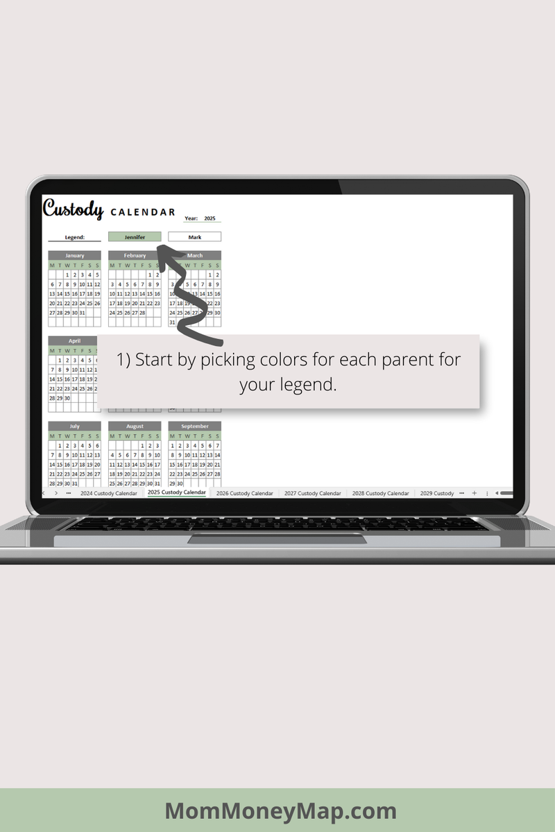 Co-Parenting Calendar Excel Spreadsheet – Green Planner – Mom Money Map