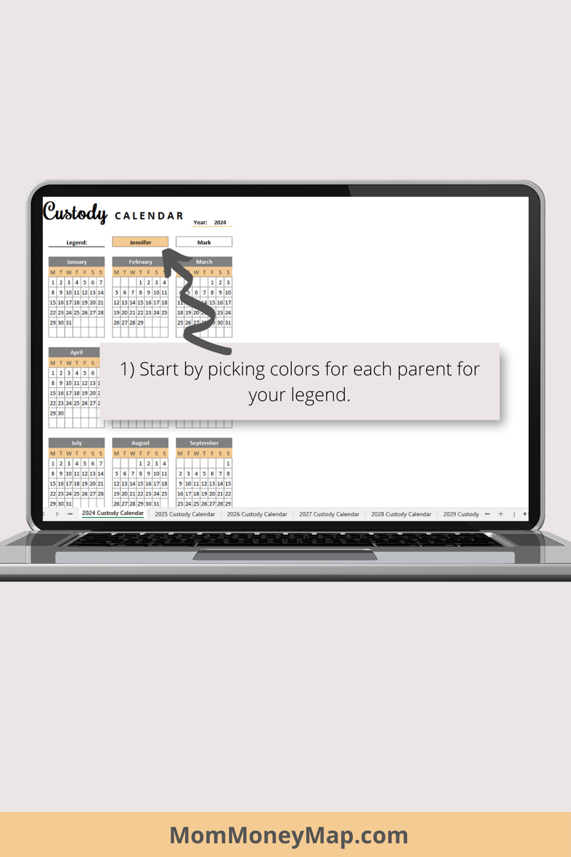 Co-Parenting Calendar Excel Spreadsheet - Orange – Mom Money Map