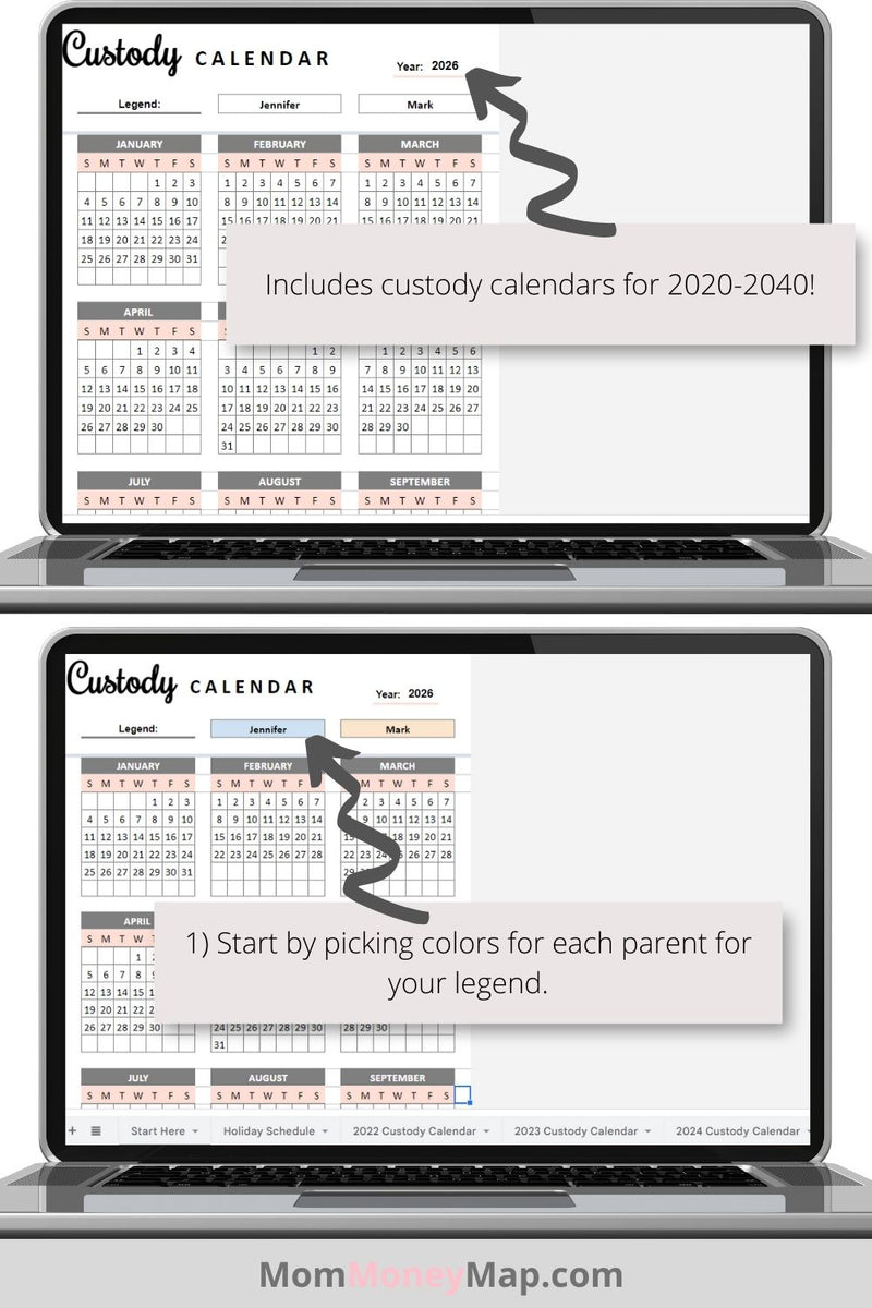Co-Parenting Calendar with Child Information Google Sheets Spreadsheet ...