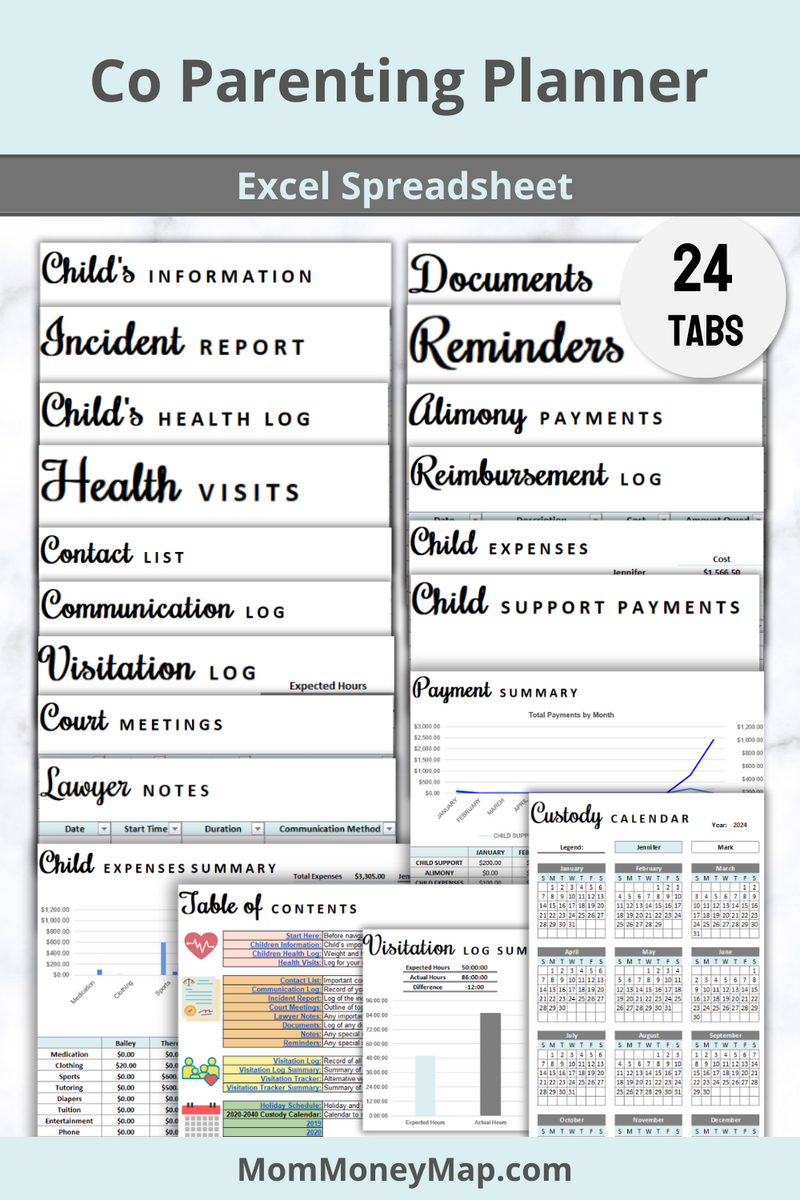 Co-Parenting Planner Excel Spreadsheet – Blue Family Schedule – Mom ...