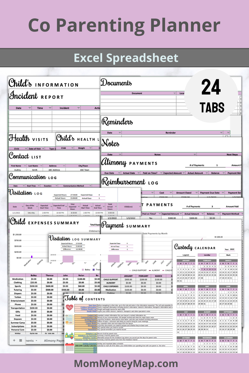 Co-Parenting Planner Excel Spreadsheet – Purple Family Schedule – Mom ...
