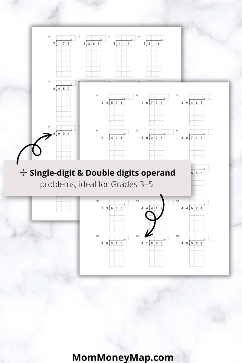 Long Division Worksheets Single and Double Digit Bundle Printable PDF ...