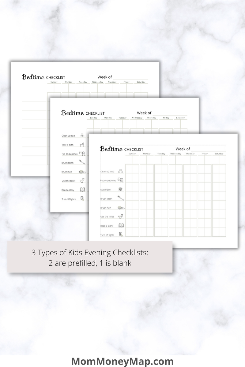 Kids Bedtime Checklist Printable PDF for 2 Children Night Routine – Mom ...