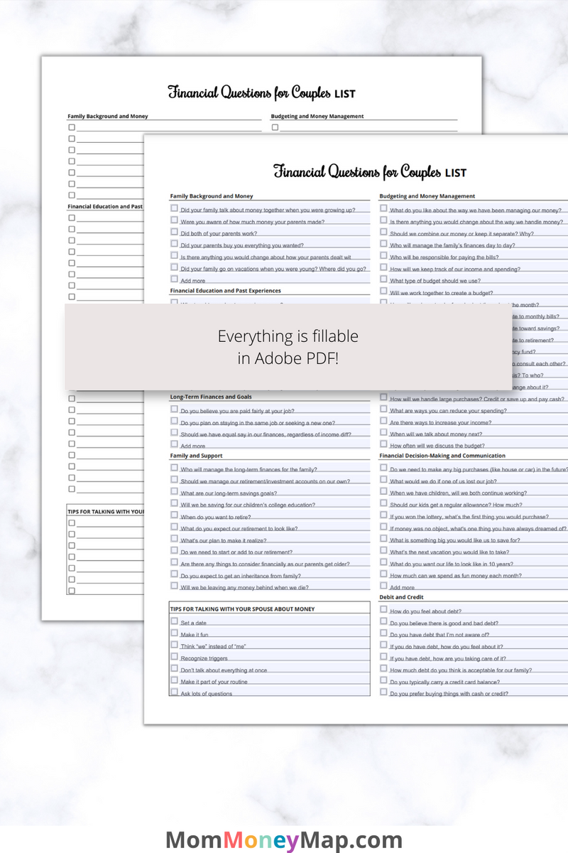 Financial Questions for Couples Printable PDF – Mom Money Map