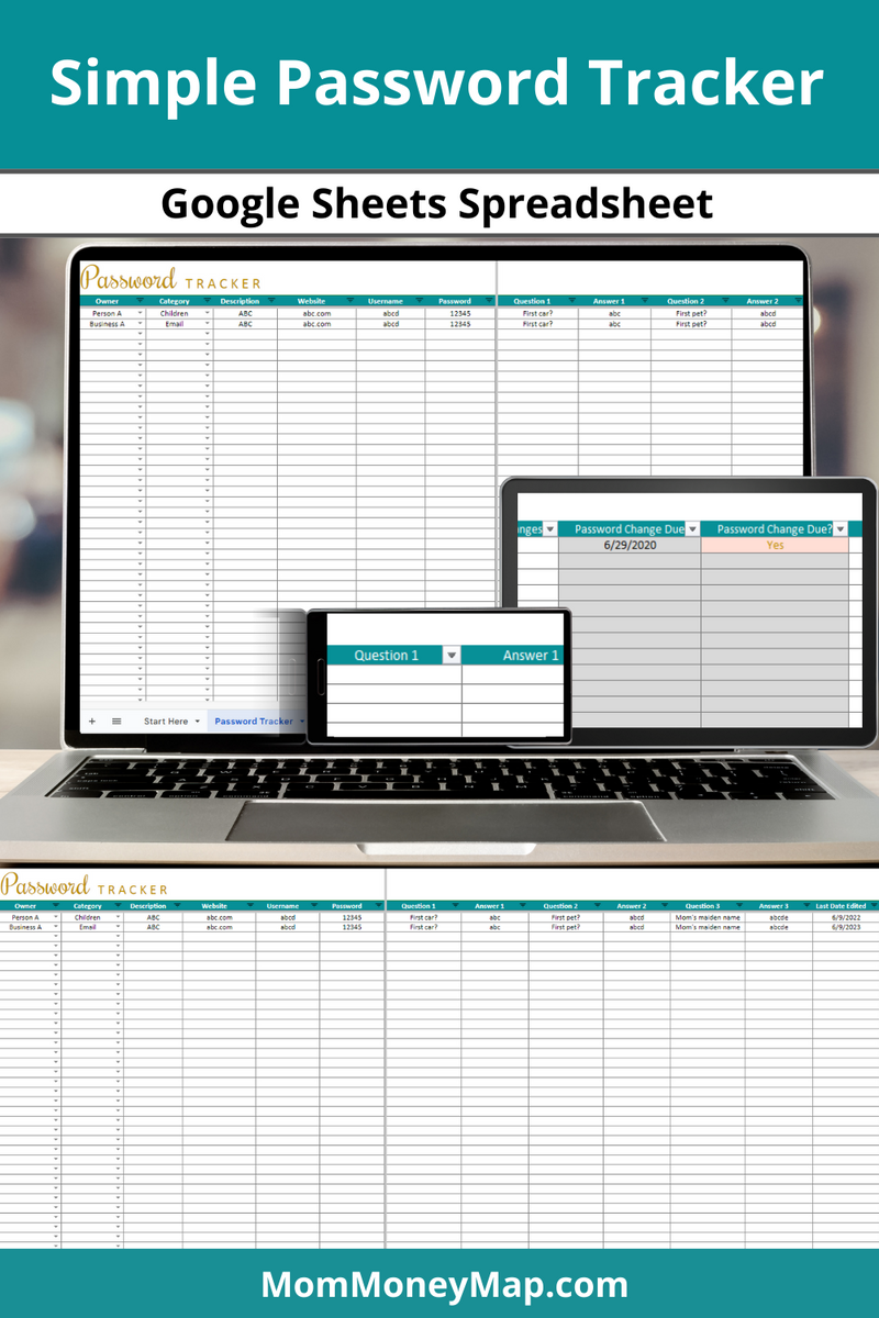 Simple Password Tracker Google Sheets Spreadsheet – Mom Money Map