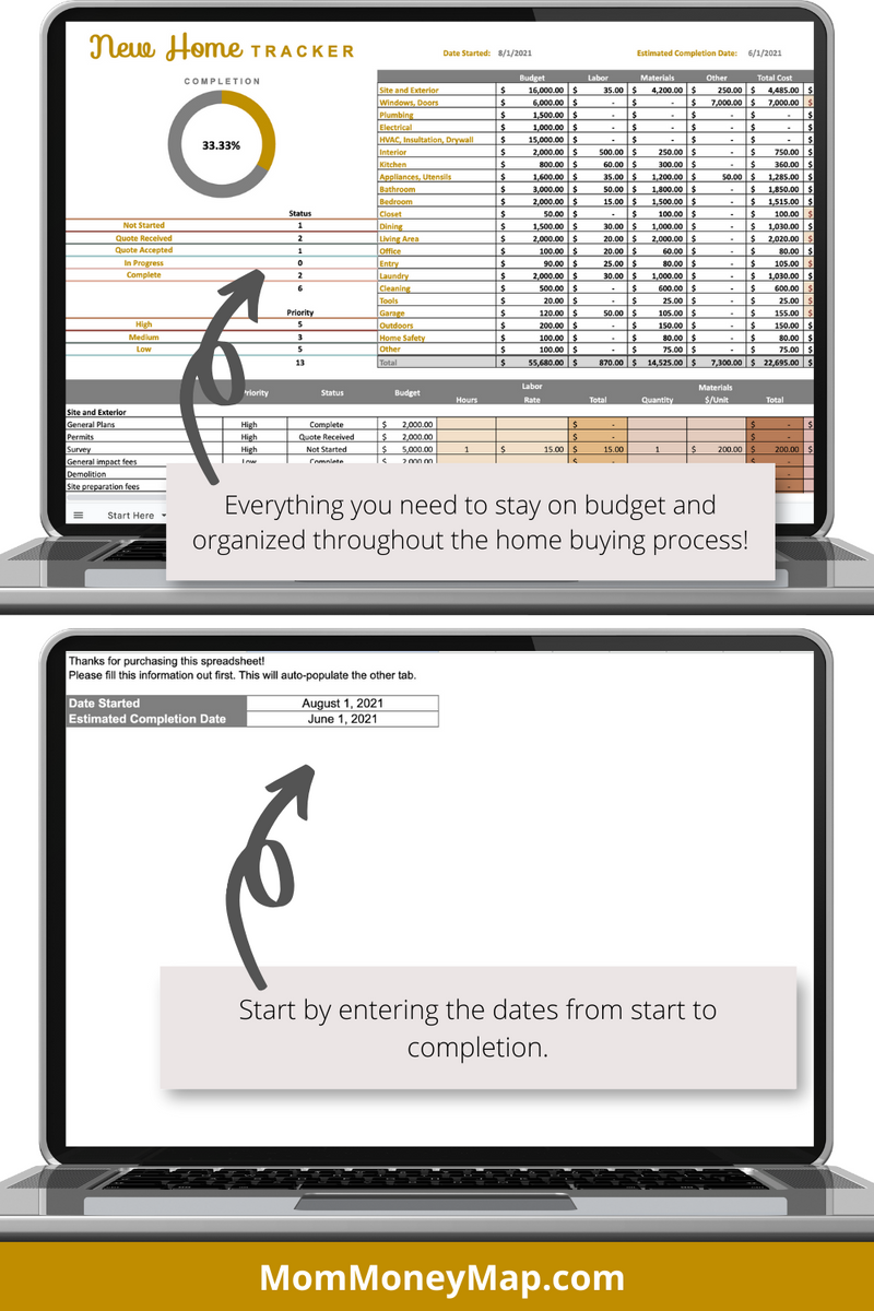 New House Cost Tracker Google Sheets Spreadsheet – Mom Money Map