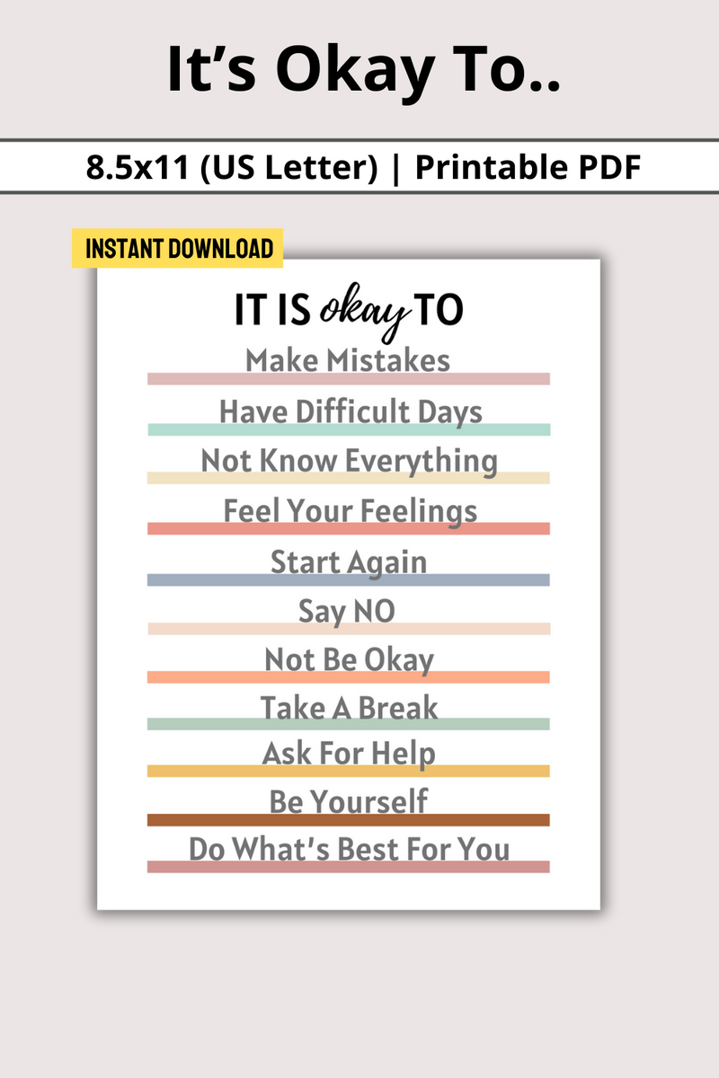 It’s Okay To Not Be Okay Printable PDF Poster for Home & Office – Mom ...
