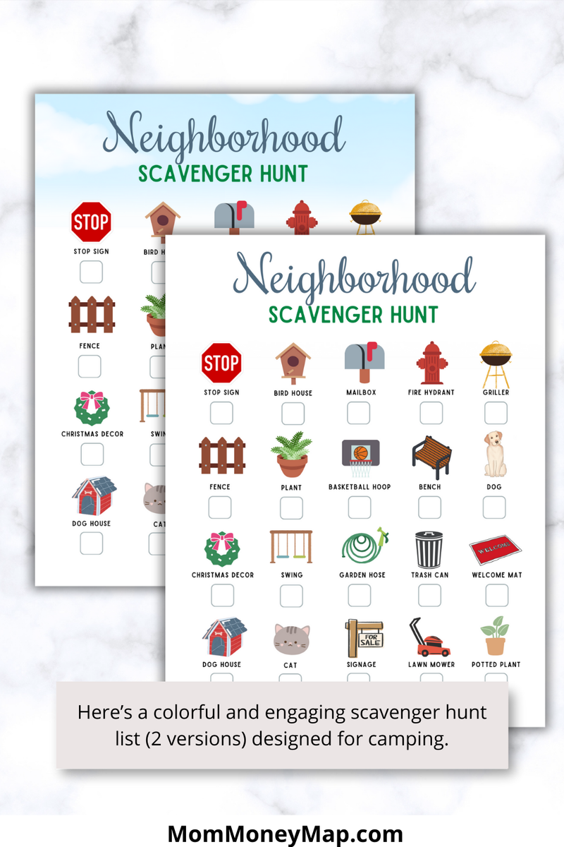 Neighborhood Scavenger Hunt Printable PDF – Mom Money Map