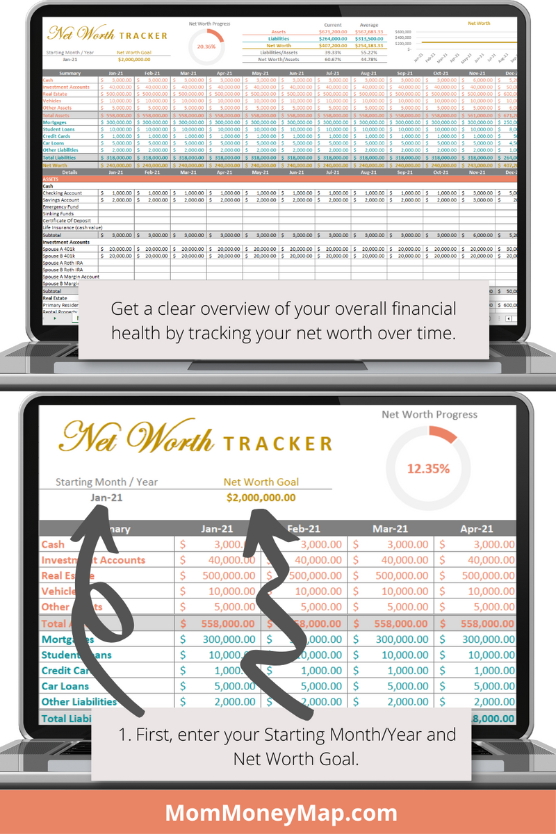 Net Worth Tracker Excel Spreadsheet 10 Years Mom Money Map