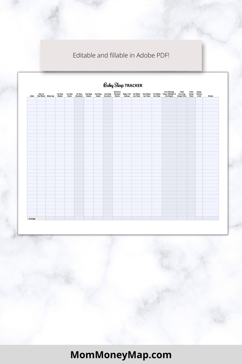 Baby Sleep Tracker Printable PDF for Newborns & Infants – Mom Money Map