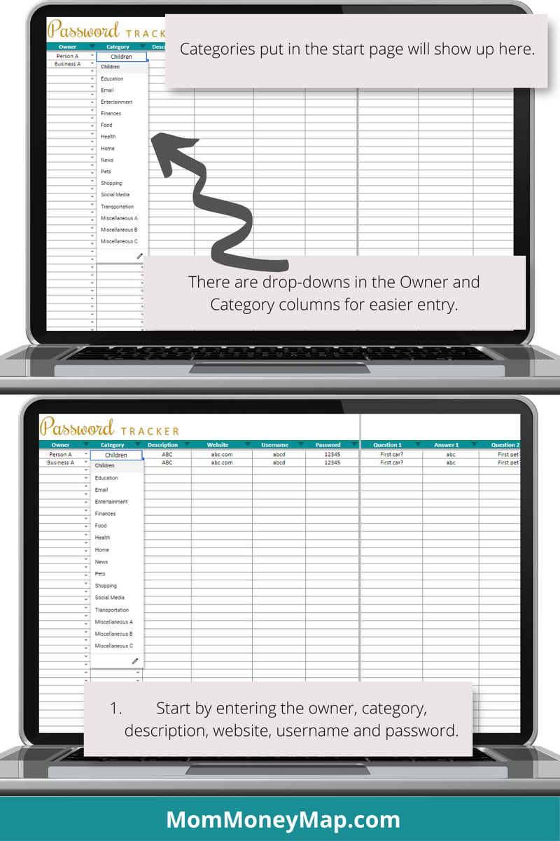 Simple Password Tracker Google Sheets Spreadsheet – Mom Money Map