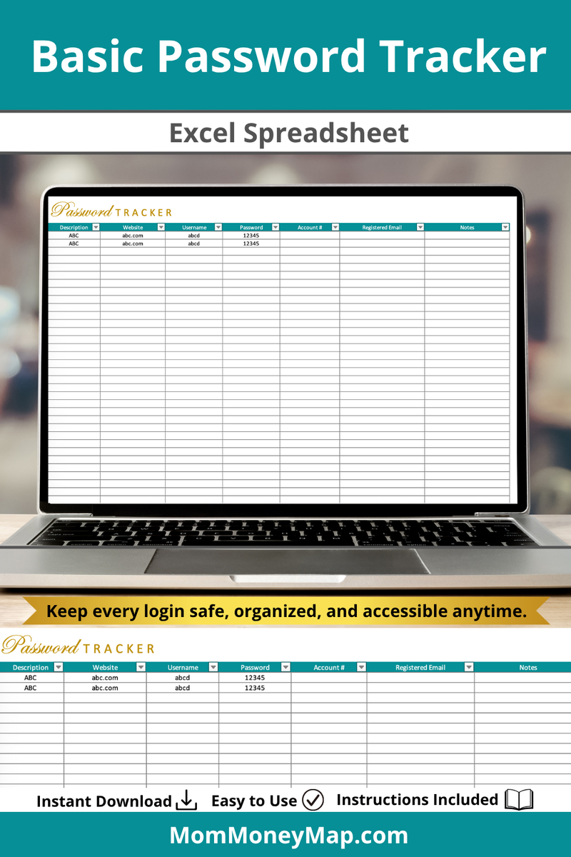 Basic Password Tracker Excel Spreadsheet – Simple Login Log Template ...