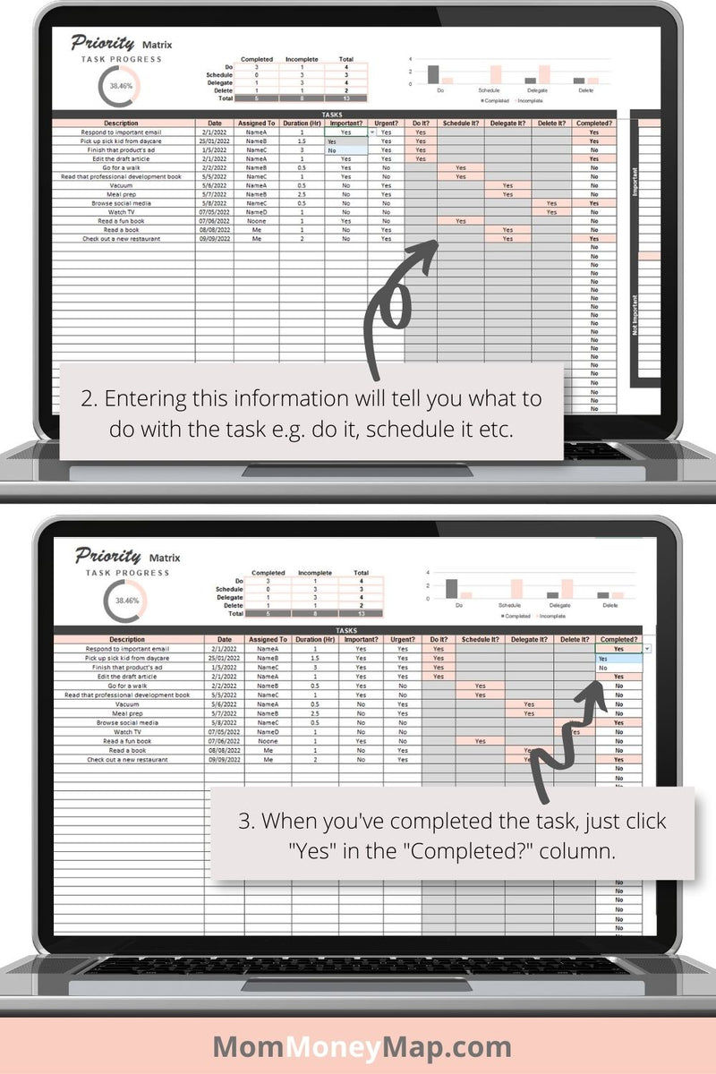 Priority Matrix Excel Spreadsheet With Due Dates Assign And Duration 2811