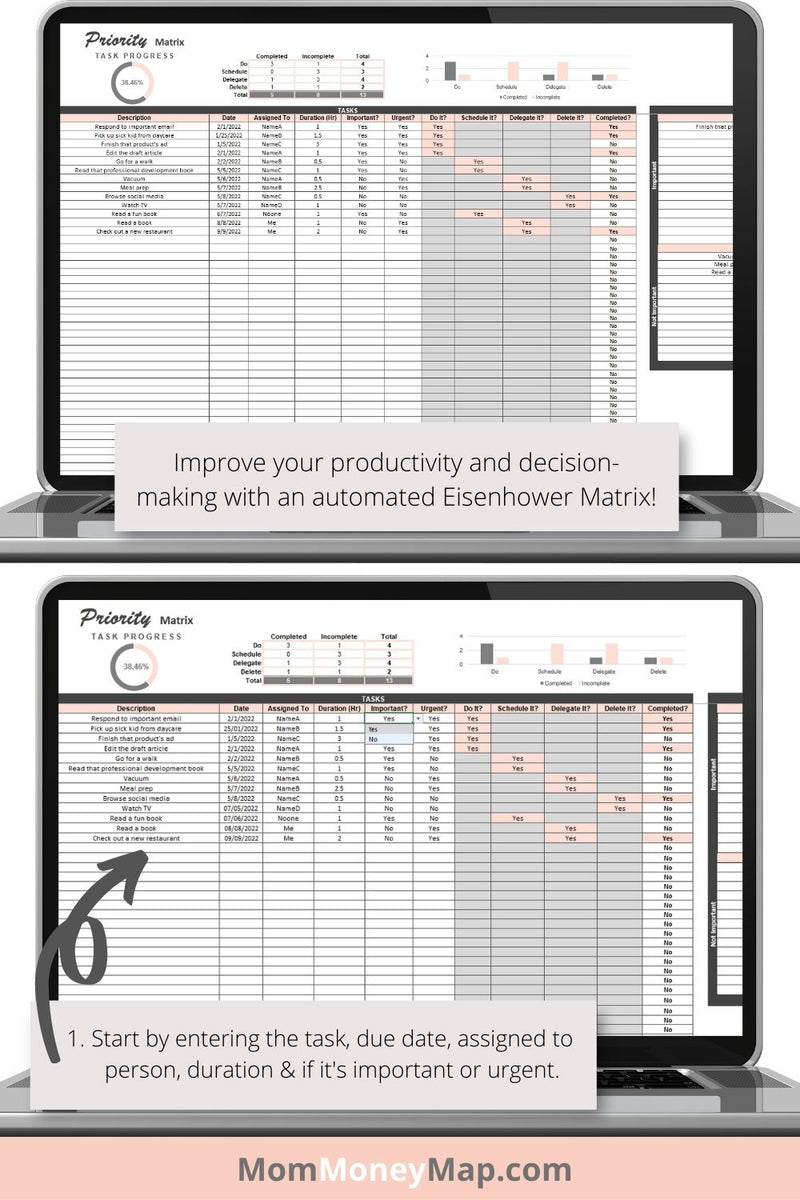 Priority Matrix Excel Spreadsheet With Due Dates Assign And Duration 5979