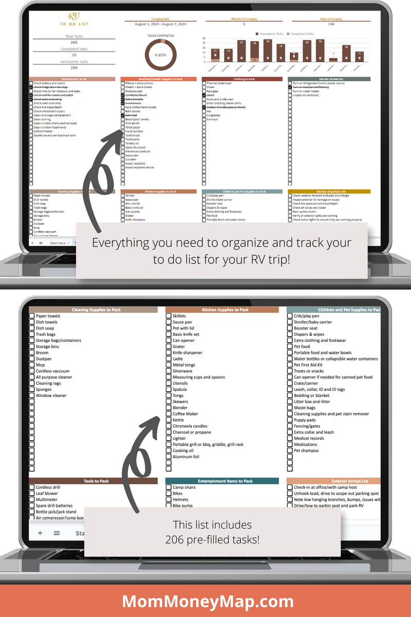 RV To-Do List Google Sheets Spreadsheet for Travel Planning – Mom Money Map