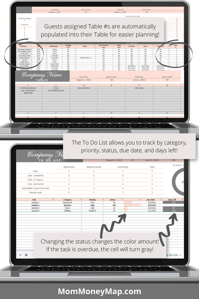 Event Planner Google Sheets Spreadsheet – Mom Money Map