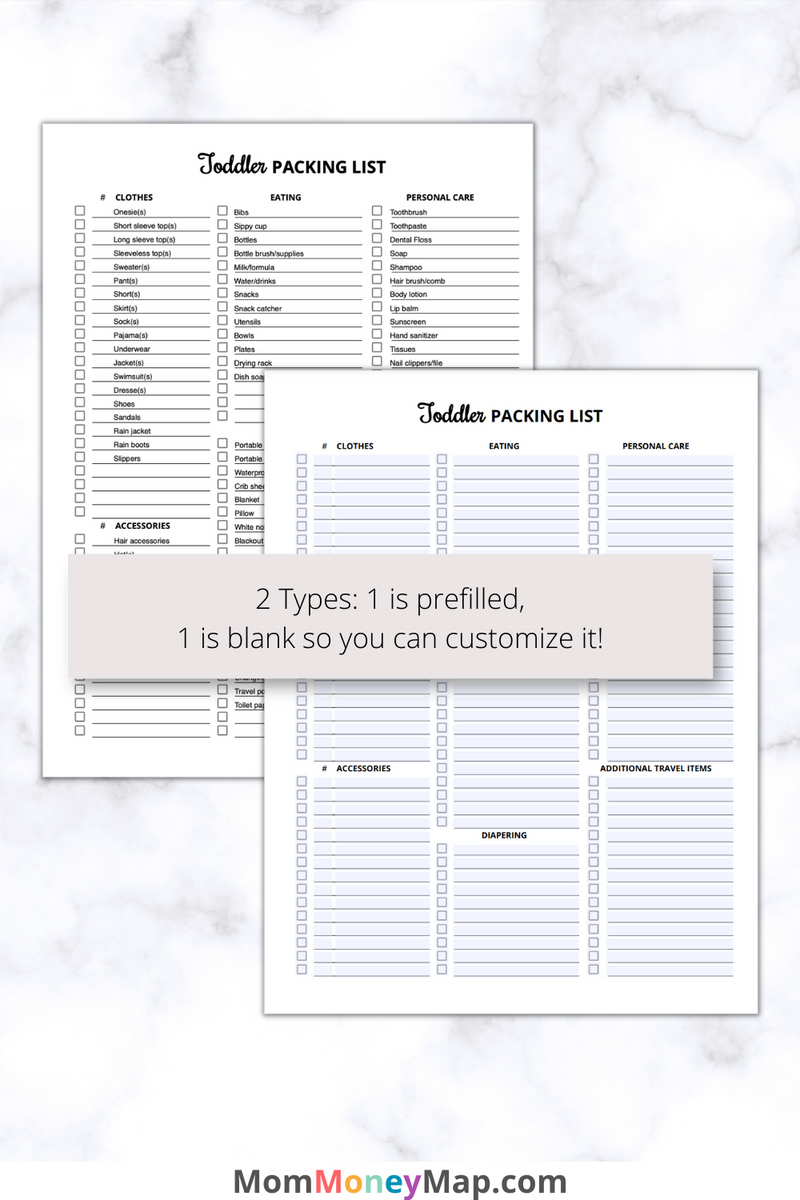 Toddler Packing List Printable PDF Mom Money Map Toddler Packing List Printable PDF Mom Money Map