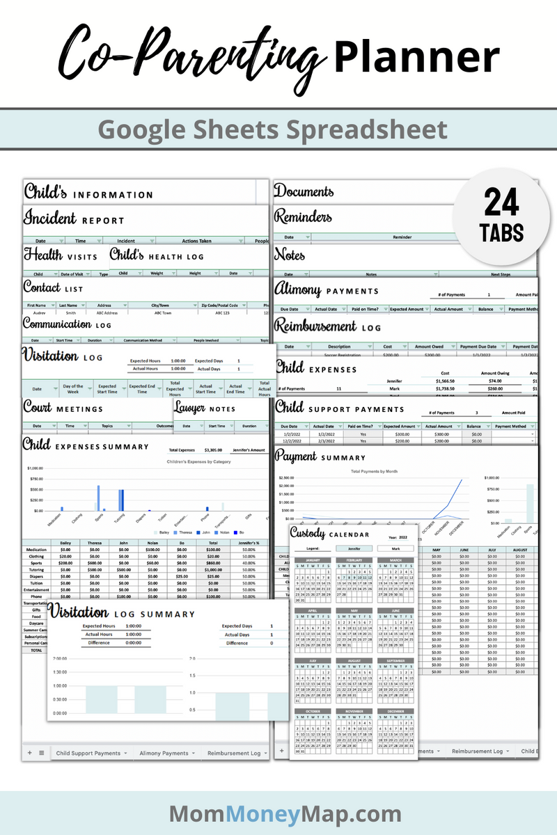 Co-Parenting Planner Google Sheets – Blue Custody & Schedule Tracker ...