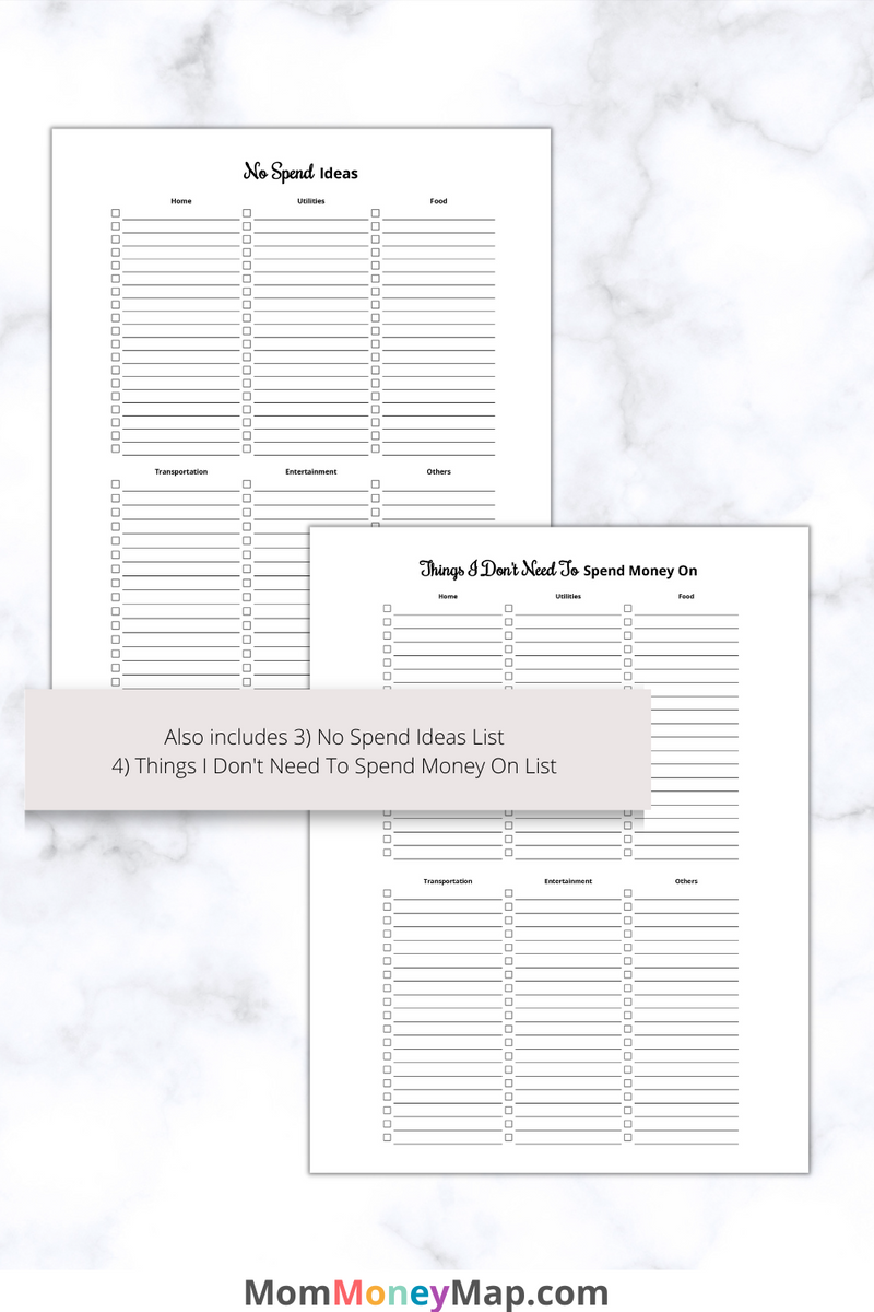 No Spend Challenge Bundle Printable PDF – Mom Money Map