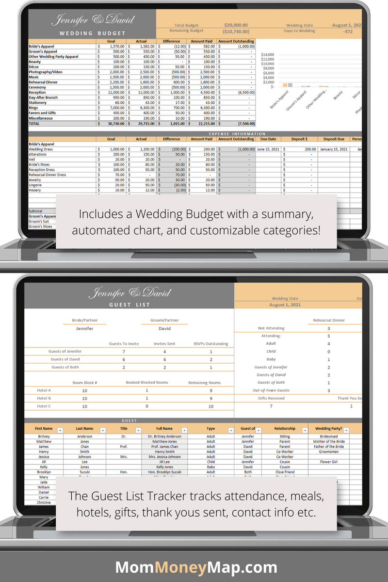 Wedding Planner Excel Spreadsheet - Orange – Mom Money Map