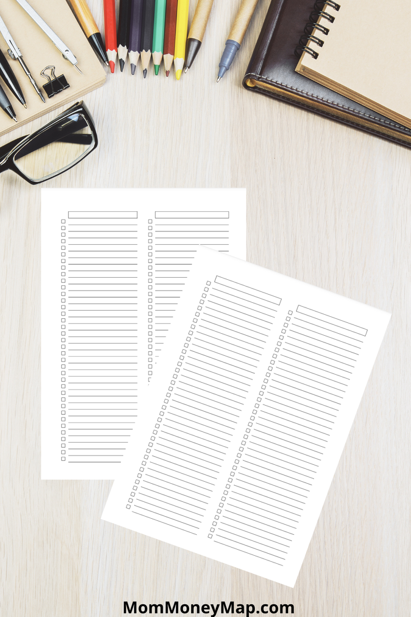 Blank Checklist Printable PDF A5 – 2 Categories for Organization – Mom ...