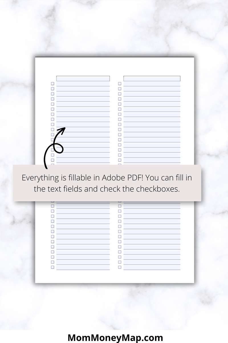 Blank Checklist Printable PDF A5 (2 Categories) – Mom Money Map