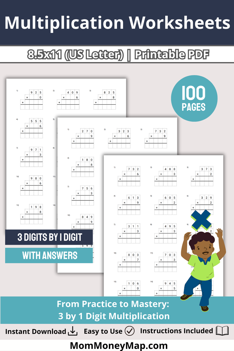 3 Digit by 1 Digit Multiplication Worksheets | Grade 3–4 Math Practice ...