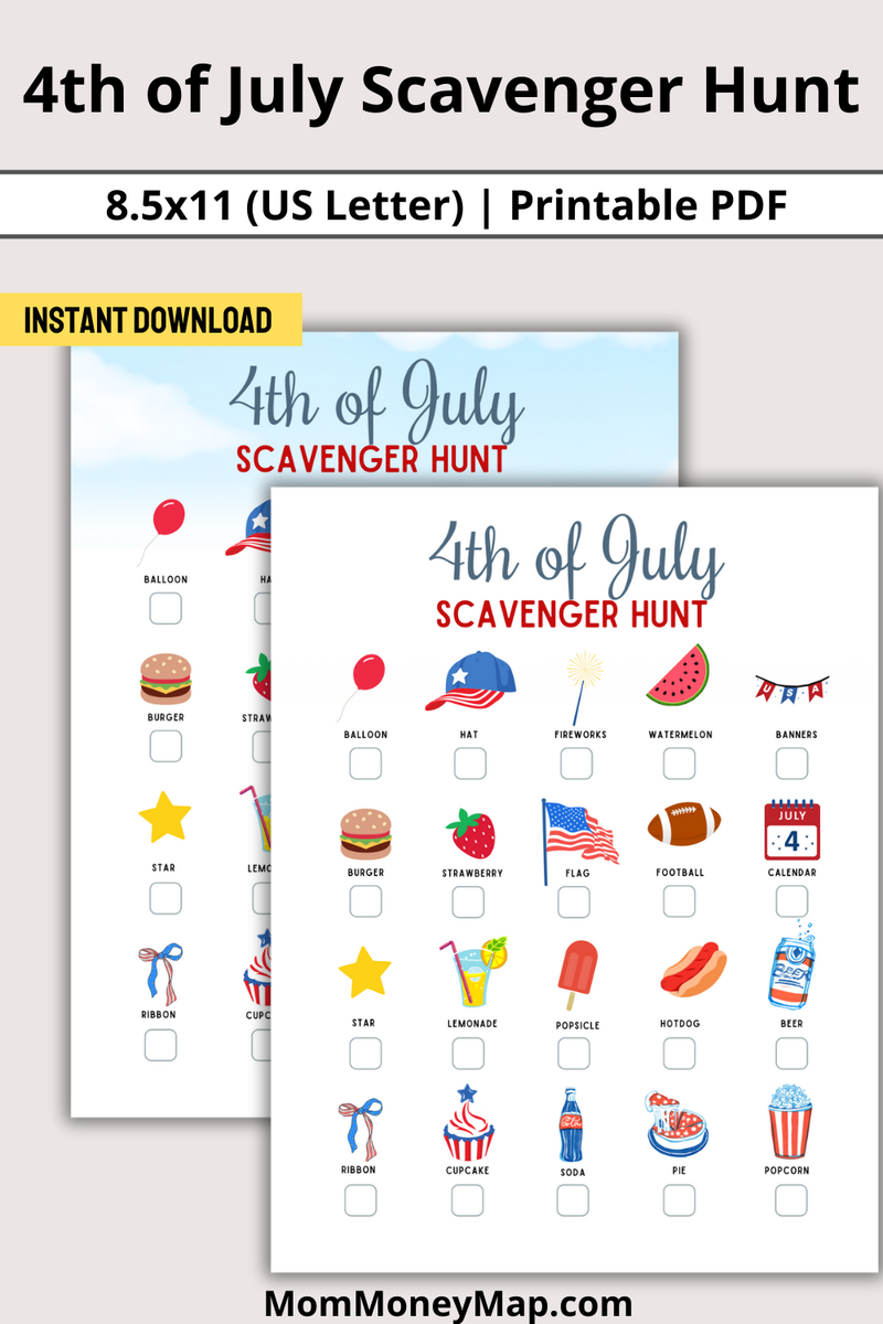 4th of July Scavenger Hunt Printable PDF for Kids & Family Fun – Mom ...