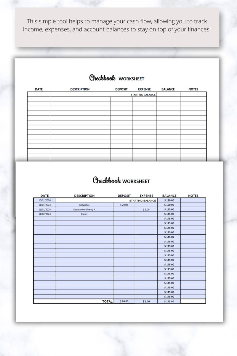 Checkbook Worksheet Printable PDF – Mom Money Map