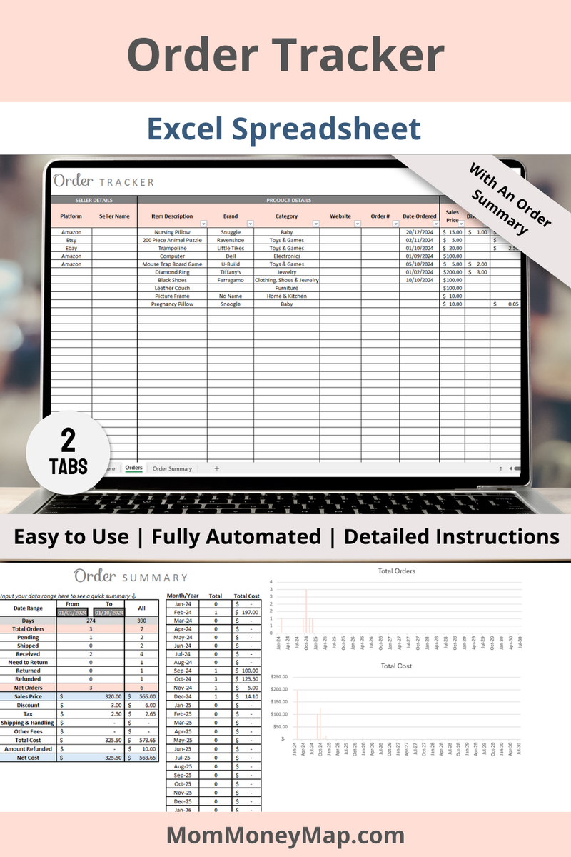 Order Tracker Excel Spreadsheet (with an Order Summary) – Mom Money Map