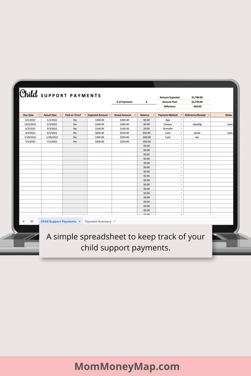 Child Support Payment Tracker Google Sheets Spreadsheet – Mom Money Map