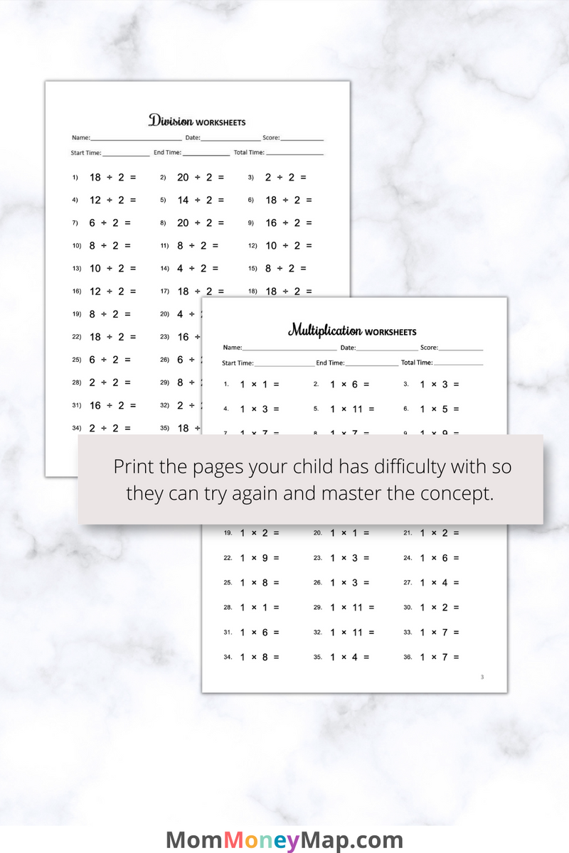 Math Worksheets Printable PDF - Multiplication and Division – Mom Money Map