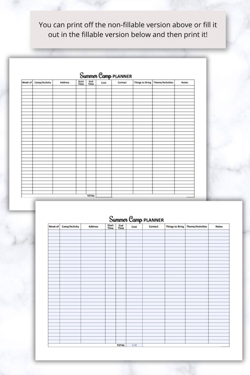 Summer Camp Planner Printable PDF – Mom Money Map