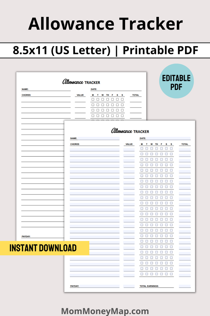 Allowance Tracker Printable PDF – Mom Money Map