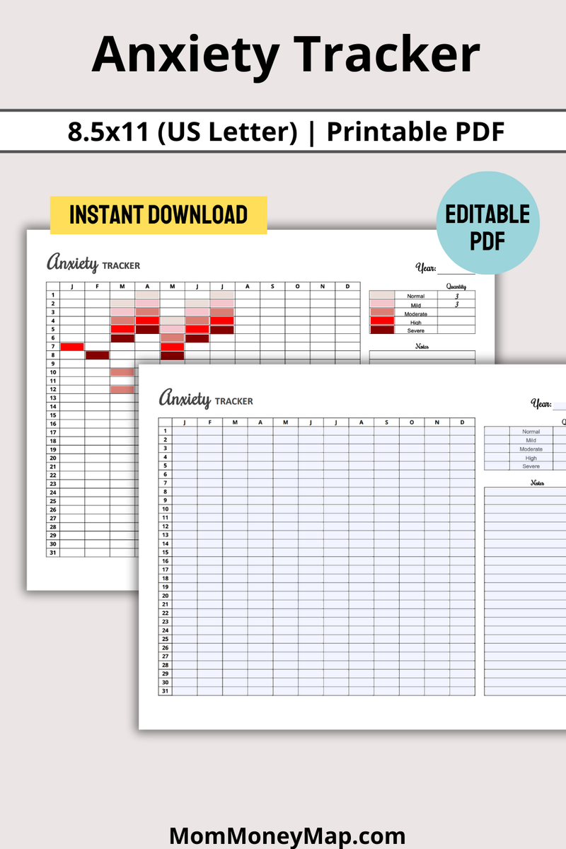 Anxiety Tracker Printable PDF for Mental Health & Stress Relief – Mom ...