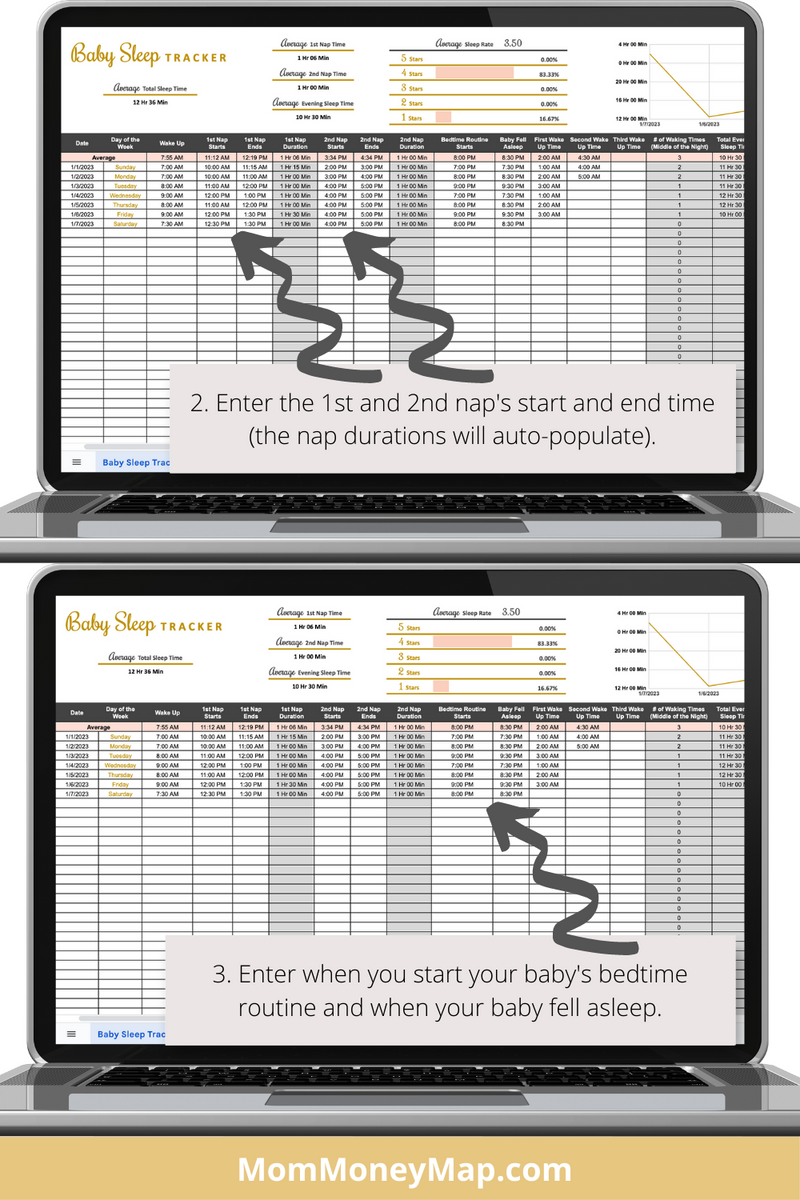 Baby Sleep Tracker Google Sheets Spreadsheet (up to 2 Naps and 3 Night ...