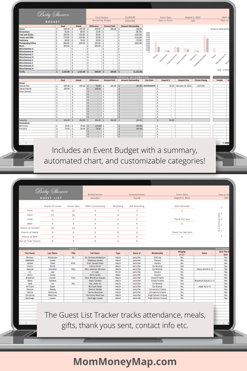 Baby Shower Planner Excel Spreadsheet for Budget & To-Do Tracking – Mom ...