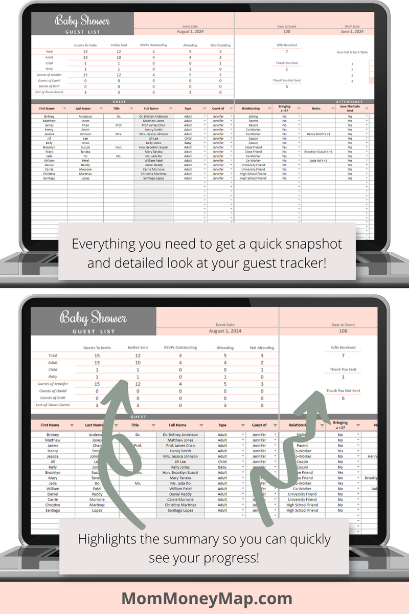 Baby Shower Guest List Google Sheets Spreadsheet Planner Template – Mom ...