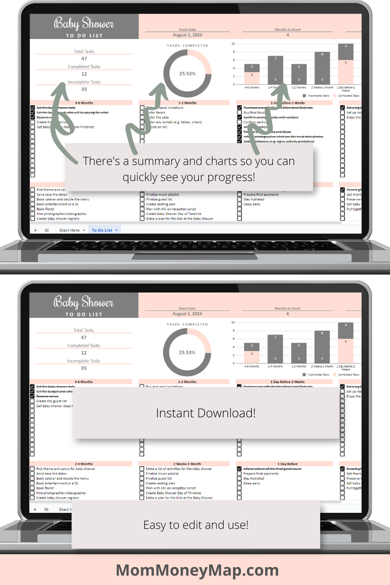 Baby Shower To-Do List Google Sheets Spreadsheet Planner Template – Mom ...