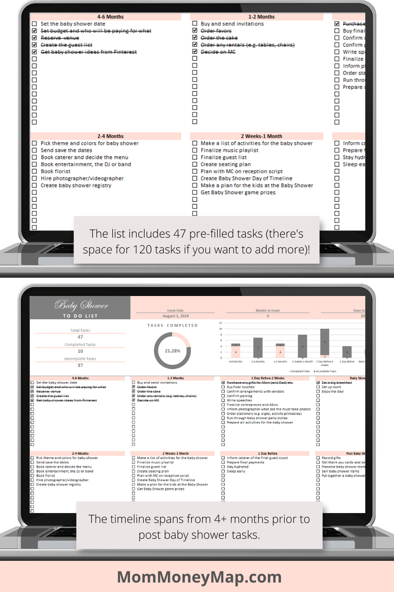 Baby Shower To-Do List Excel Spreadsheet Planner Template – Mom Money Map