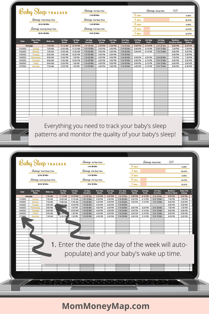 Baby Sleep Tracker Google Sheets Spreadsheet (up to 3 Naps and 8 Night – Mom Money Map