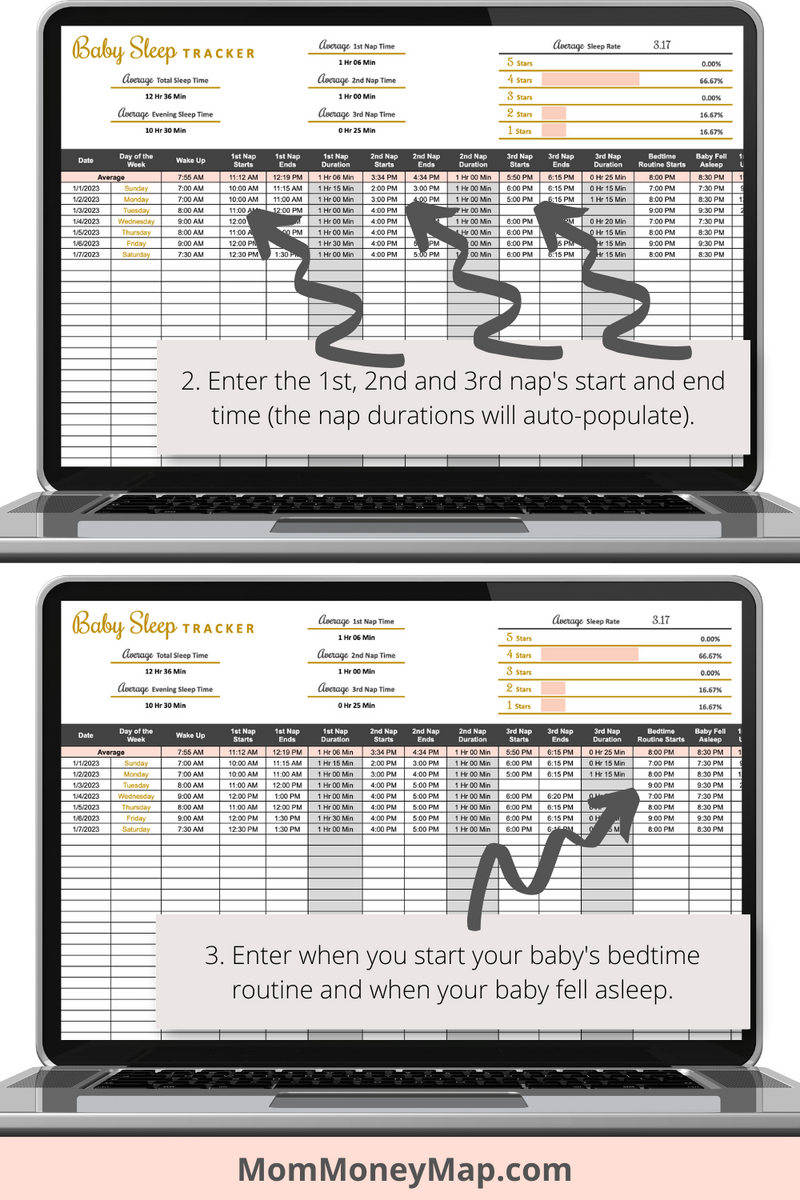 Baby Sleep Tracker Google Sheets Spreadsheet (up to 3 Naps and 8 Night ...