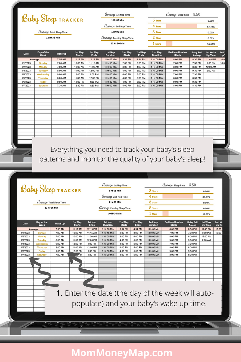 Baby Sleep Tracker Google Sheets Spreadsheet (up to 2 Naps and 8 Night ...
